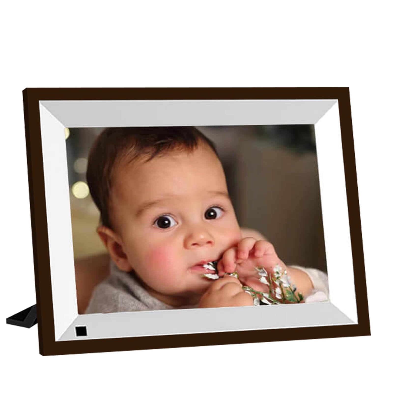 Digital Picture Frame,JREN 10.1 inch WiFi Digital Photo Frame with HD Touch Screen Auto-Rotate, Share Photos and Videos via FRAMEO App Anytime and Anywhere Plastic Frame Color Brown
