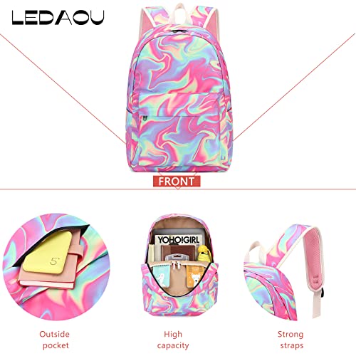 LEDAOU Backpack for Girls School Bag Kids Bookbag Teen Backpack Set Daypack with Lunch Bag and Pencil Case (Blue Purple)