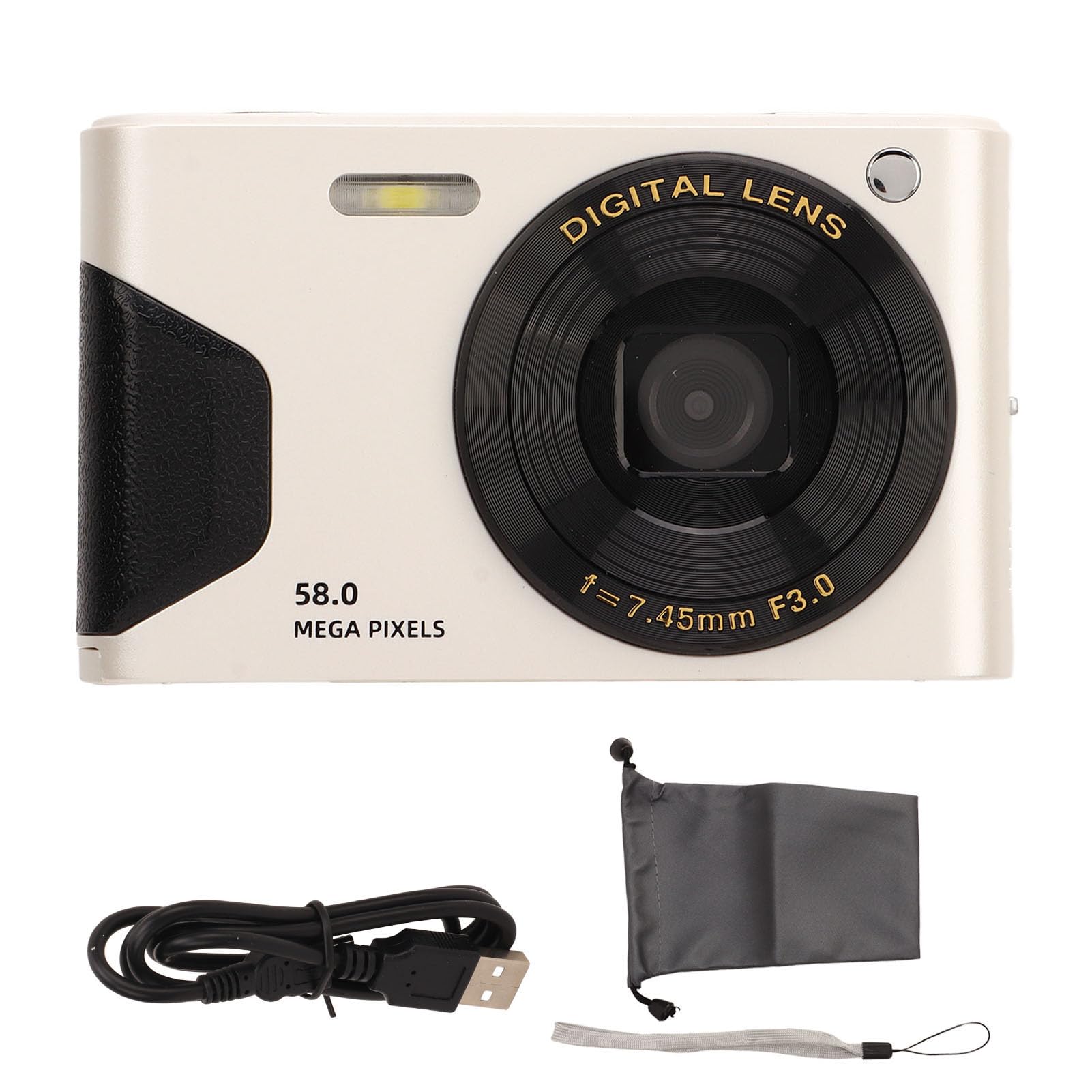 Digital Zoom Camera, Timing Photo 4K HD Smart Camera 800mAh Face Recognition 2.7 Inch TFT Screen with Electronic Shutter for Landscape Photography (White)