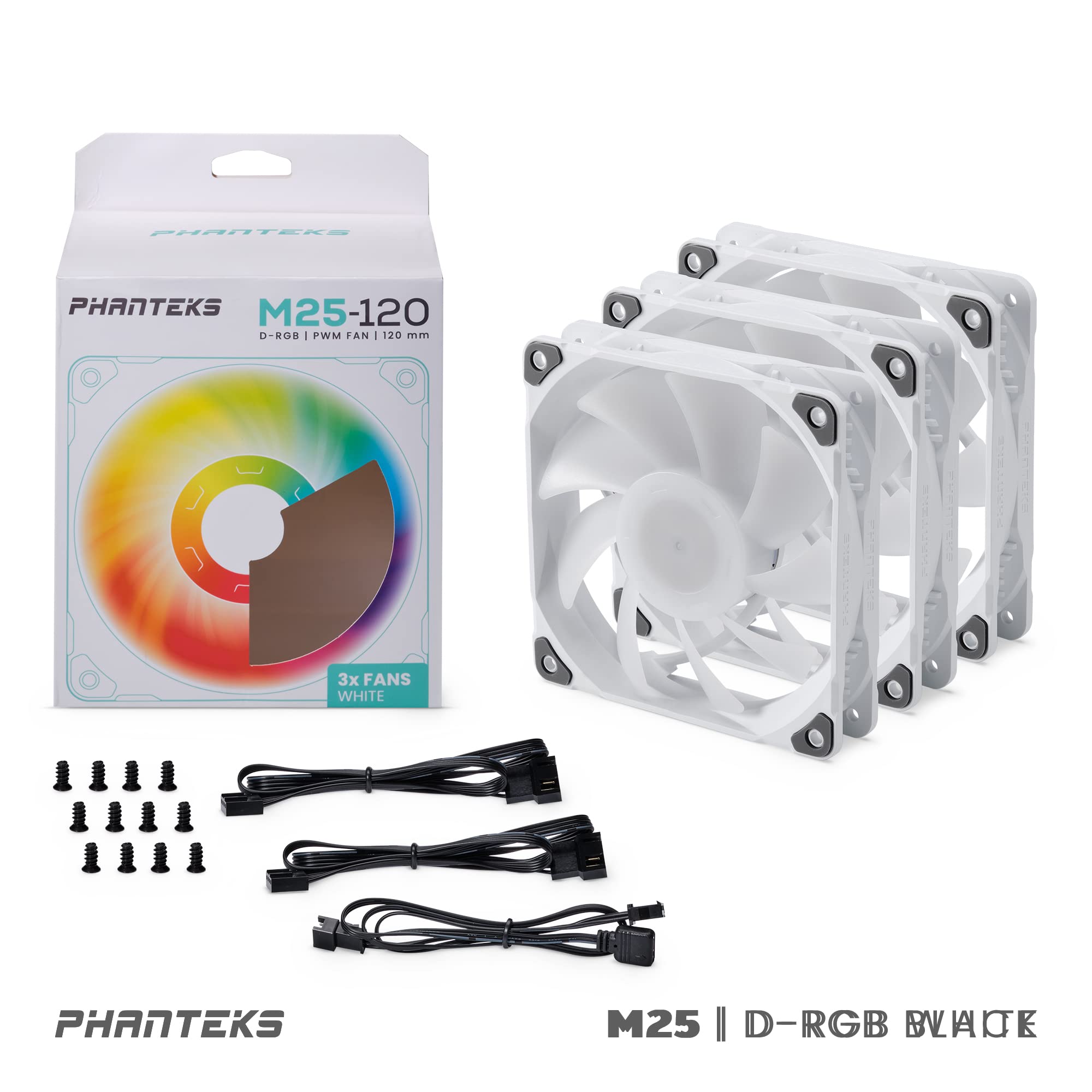 Phanteks (PH-F120SK_DRGB_PWM_WT01_3P) SK120 DRGB PWM FAN 3Pack – 3X 120mm fan, high airflow nine-blade design, DRGB Lighting, rubber dampening washers - White