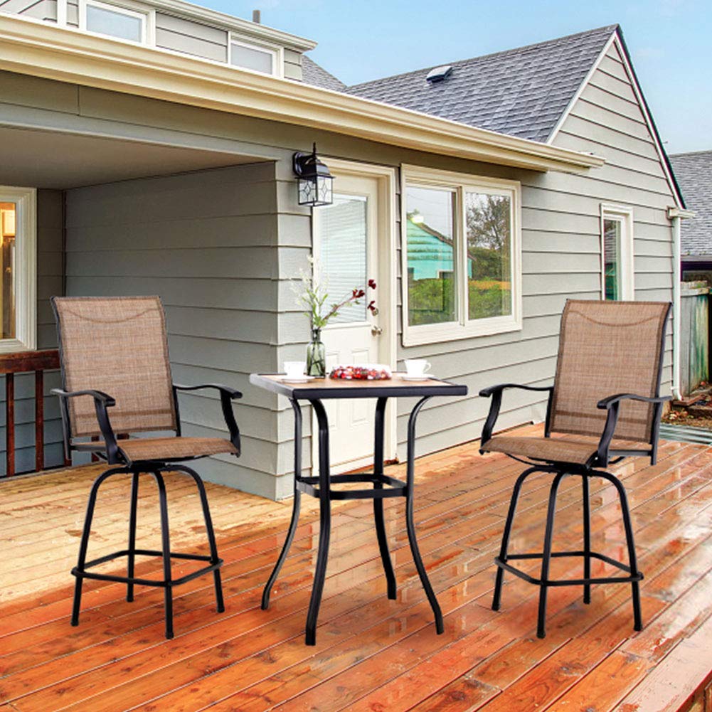PHI VILLA 3 PCS Patio Swivel Bar Set Outdoor Furniture Bar Height Bistro Set, 2 Bar Stools and 1 Table