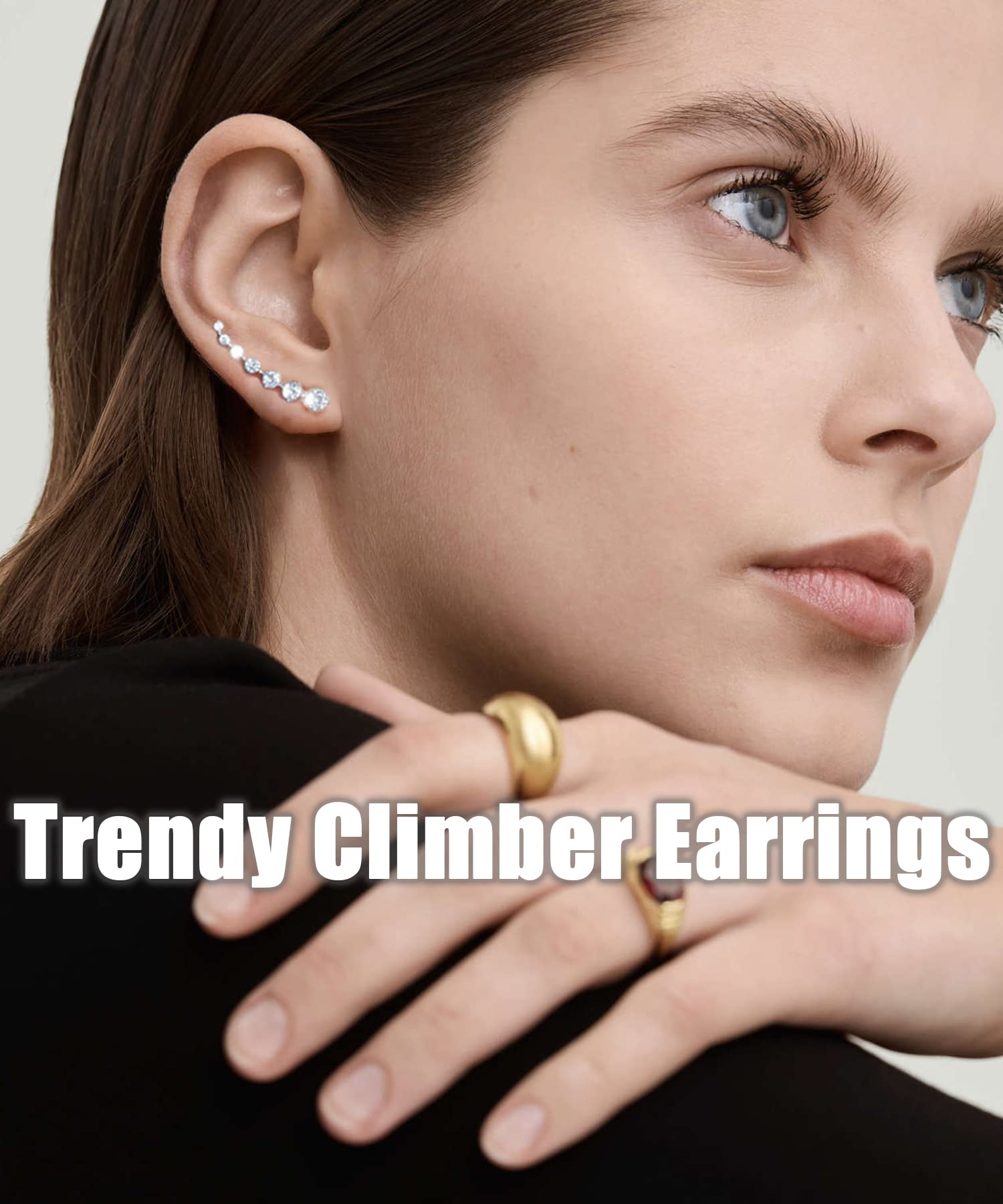 Crawler Earrings for Women 14K Gold Plated Sterling Silver Post Ear Cuff Climbers Earrings Cubic Zirconia Ear Crawler Earrings (Silver)