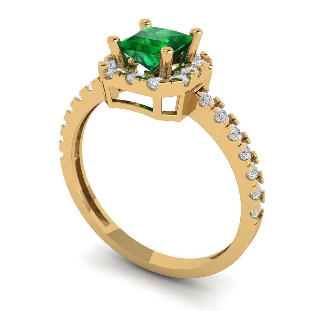 Clara Pucci 1.5 ct Princess Cut Solitaire W/Accent Emerald Art Deco Bridal Wedding Statement ring 18K Yellow Gold Size 4.5