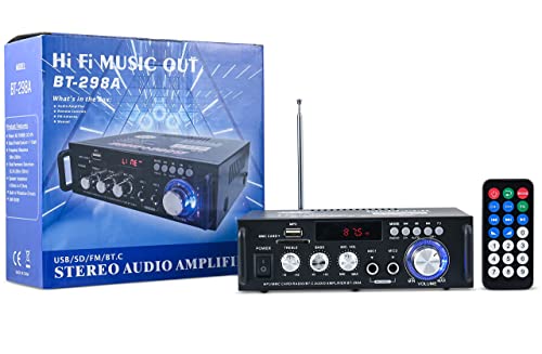 Kaynell 298A Wireless Bluetooth 5.0 Stereo Audio Amplifier, RMS 40Wx2, Max 300Wx2 Dual Channel Power Amp Sound Receiver w/USB, SD Card, FM Radio Home Speakers Theater System Remote Controller, Black