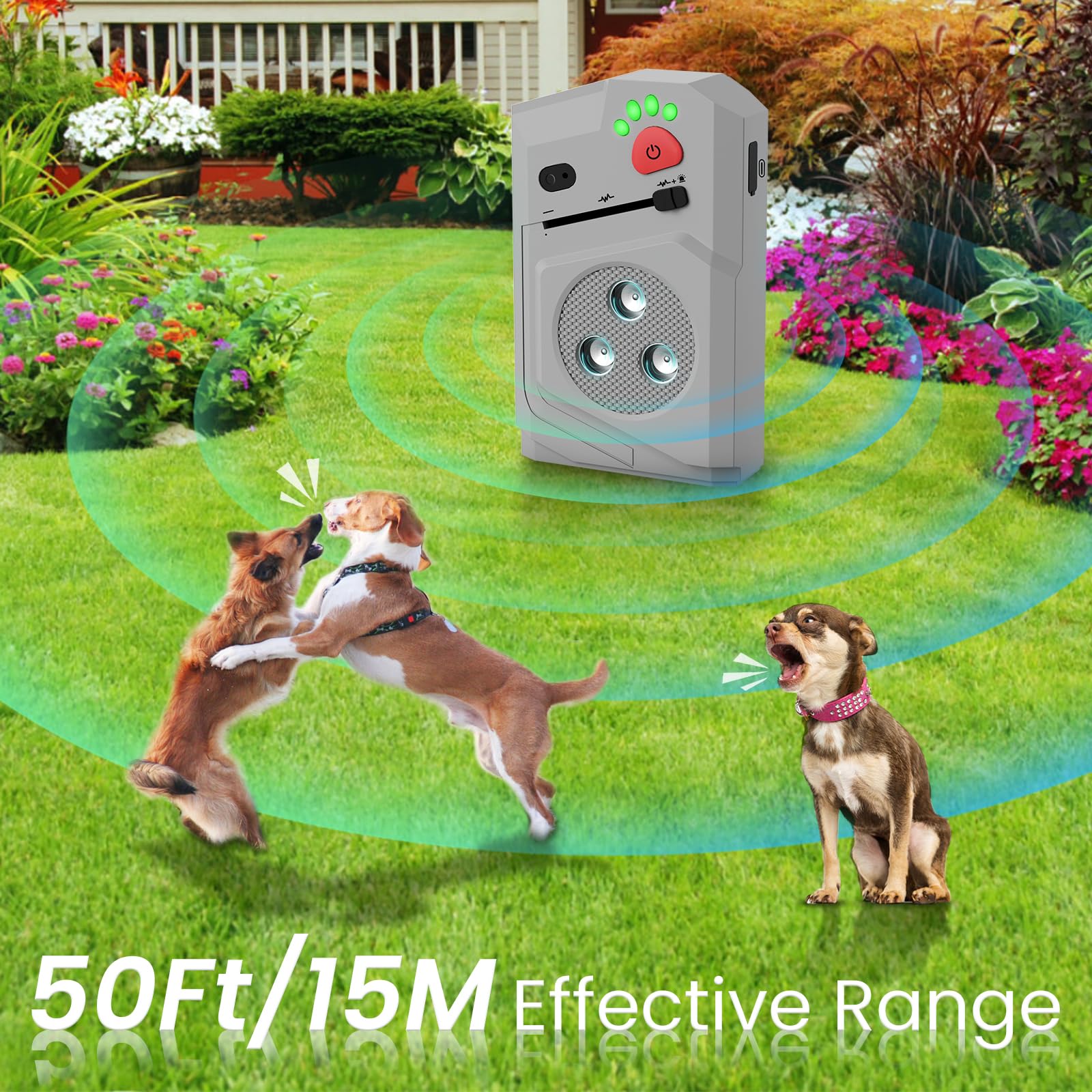 Honey Paws Anti Barking Device for Dogs, Dog Bark Deterrent Devices 50ft Range, Behavior Aid, Stop Barking Dog Devices with 3 Modes, Barking Silencer Indoor & Outdoor, Rechargeable