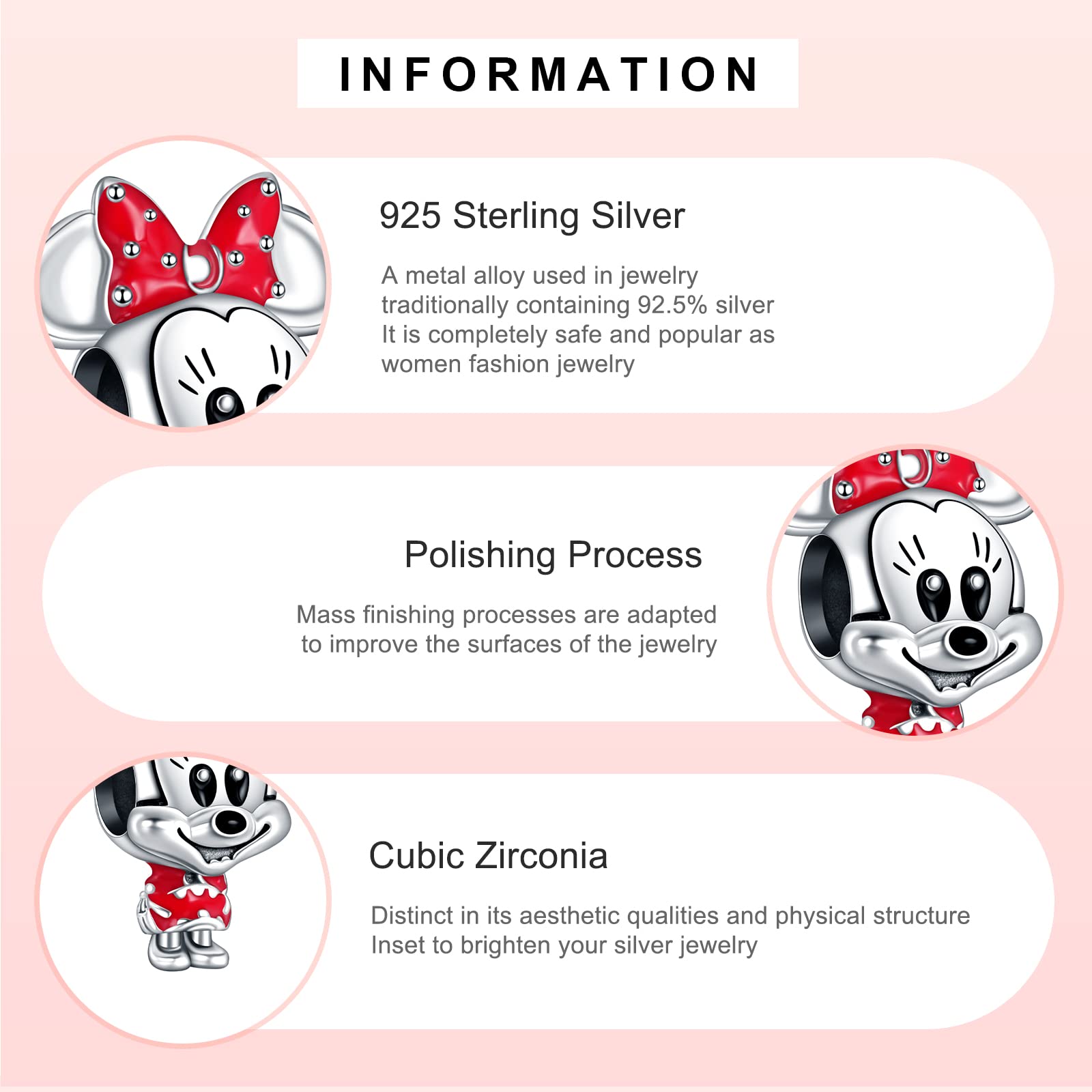 Doyafer 925 Sterling Silver Charms Cartoon Mouse Charm Set Beads For Women Bracelets Necklace 3 Piece/Package (Charm Set- C)