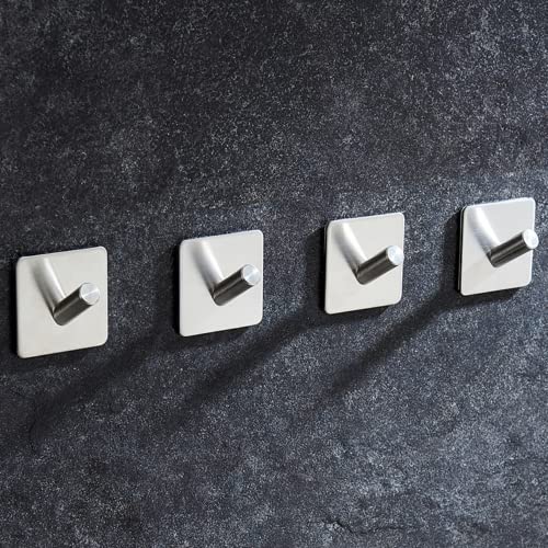 KCTEX Adhesive Robe Hooks, Wall Hooks, Stainless Steel Shower Hooks, Heavy Duty Waterproof for Hanging Robe, Towel, Christmas Decorations, Stocking - Bathroom, Kitchen and Bedroom 4 Packs