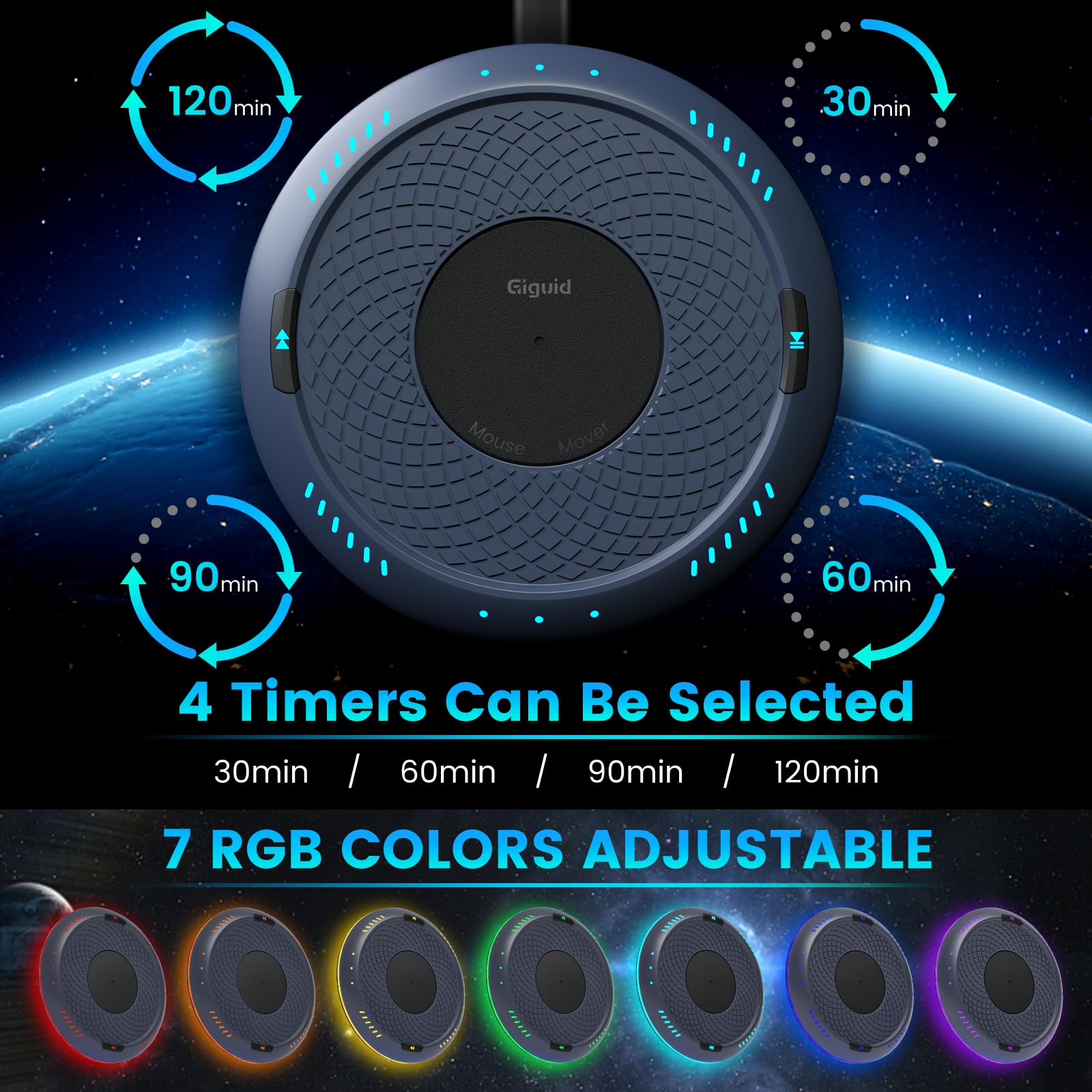 Giguid Mouse Mover Undetectable Mouse Jiggler with Timer, ON/Off Switch, Color Switchable LED Lights, Random Move Mechanical Turntable Pad - FLYMICE Series (Standard, Dark-Blue)