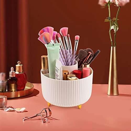 LEICURACE 360 Rotating Makeup Organizer Desktop Lazy Susan Cosmetic Desk Storage Container Makeup Brush Holder for Eyeshadow Brush Lipstick Holder Pen Holder(White)