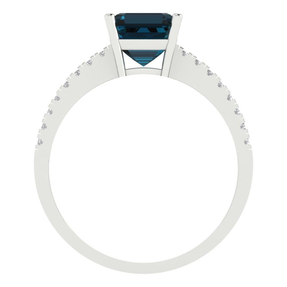 Clara Pucci 1.6ct Cushion Cut Solitaire Natural Royal Blue Topaz Designer Wedding Bridal art deco Anniversary Ring 14k White Gold