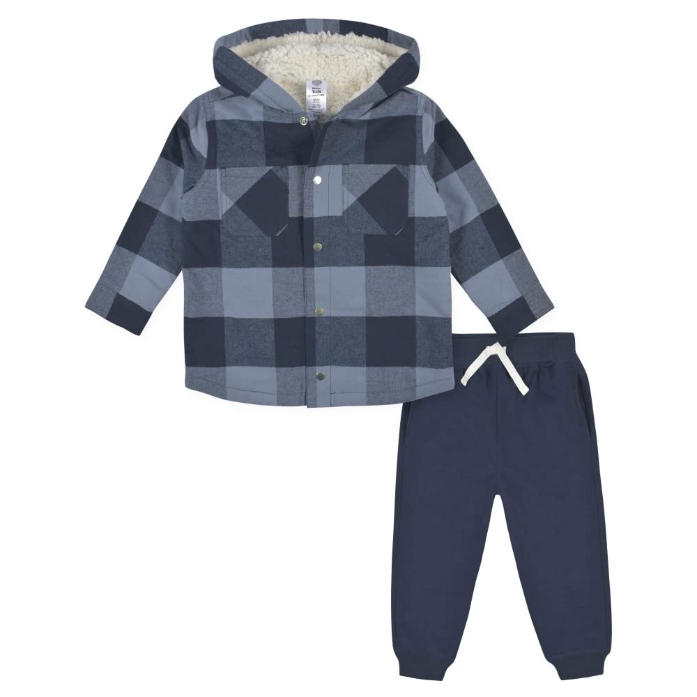 Gerber Baby Boys Toddler 2-Piece Flannel Jacket & Jogger Set, Blue Plaid, 24 Months