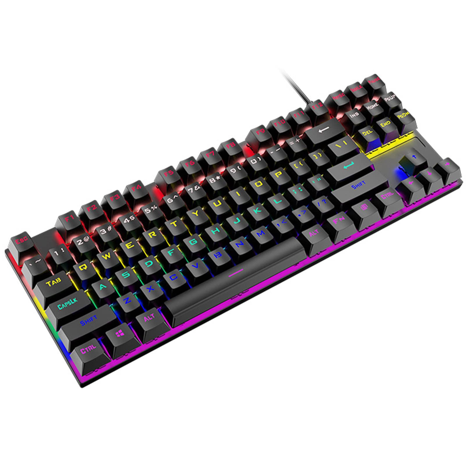 PURPLELU USB Wired Gaming Keyboard, 87-Key Mechanical Keyboard, Convenient Luminous Blue Axis Keyboard, for Playing Games