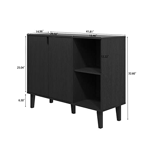 Panana Accent Sideboard Buffet Serving Cabinet with 2 Doors and Shelves Storage Cabinet White Coffee Bar Cabinet for Kitchen Dinning Room Living Room (41.81 inch, Black)