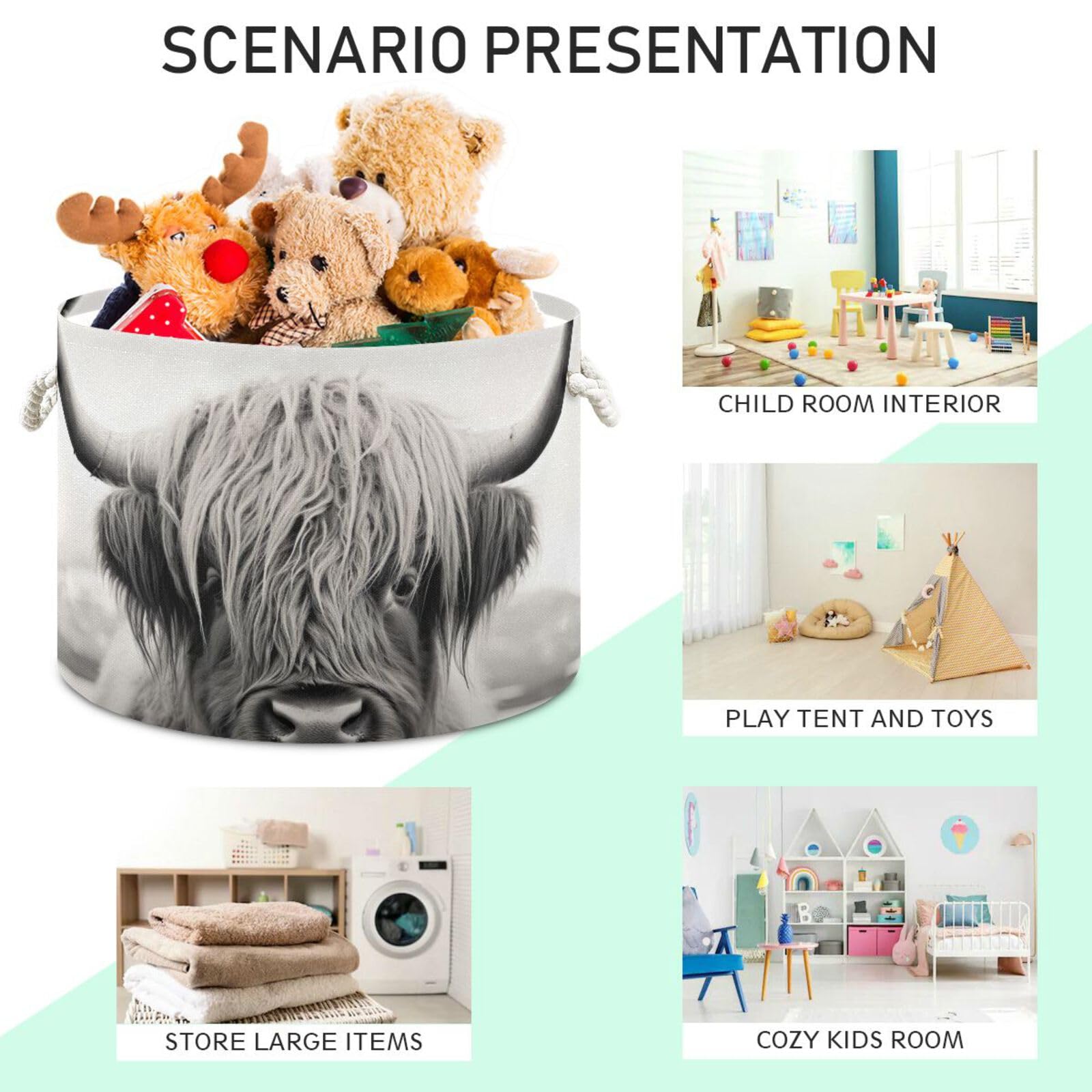 xigua Cotton Rope Basket Highland Cow Baby Laundry Basket Blanket Kids Toy Storage Basket Glove Box