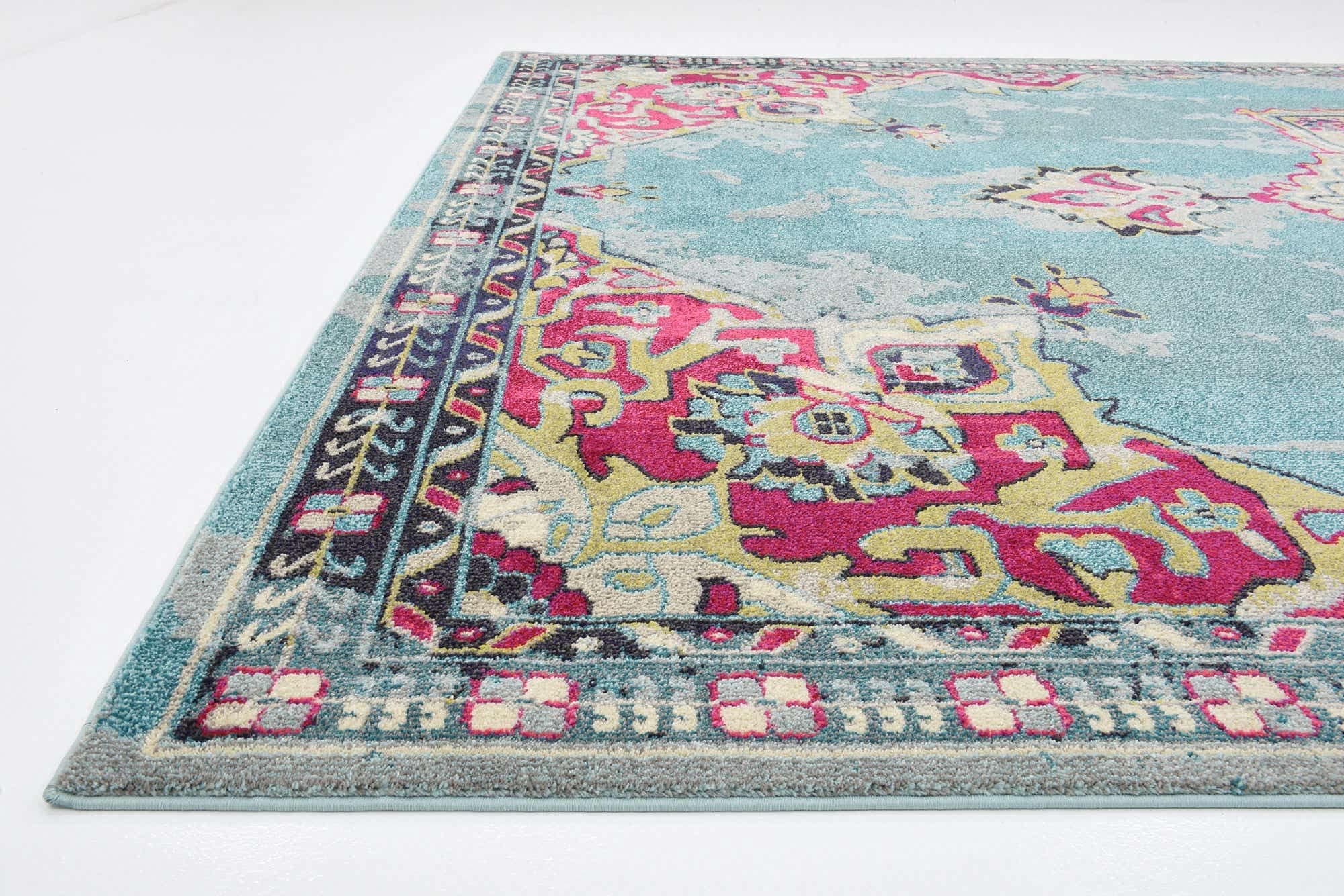Rugs.com Fleur Collection Rug β 3' x 5' Light Blue Medium-Pile Rug Perfect for Entryways, Kitchens, Breakfast Nooks, Accent Pieces