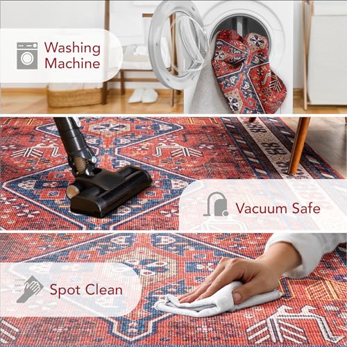 nuLOOM Stella Machine Washable Traditional Tribal Ultra Thin Area Rug, 8' x 10', Rust