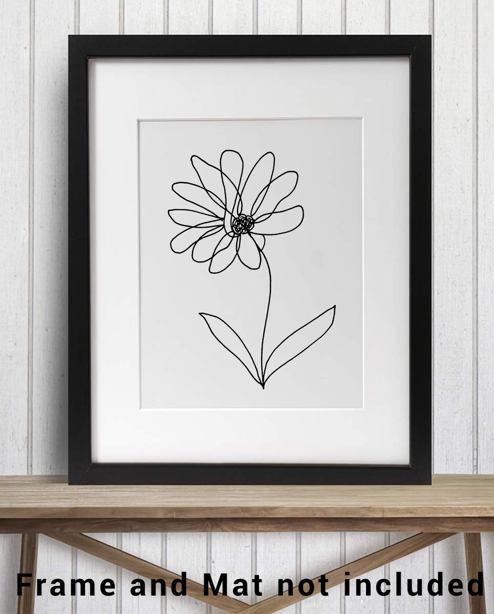 Daisy Flower Wall Art - 11x14 Unframed, Minimalist Black & White Decor Print - Makes a Great Gift Under $15 for Botanical, Floral Lovers
