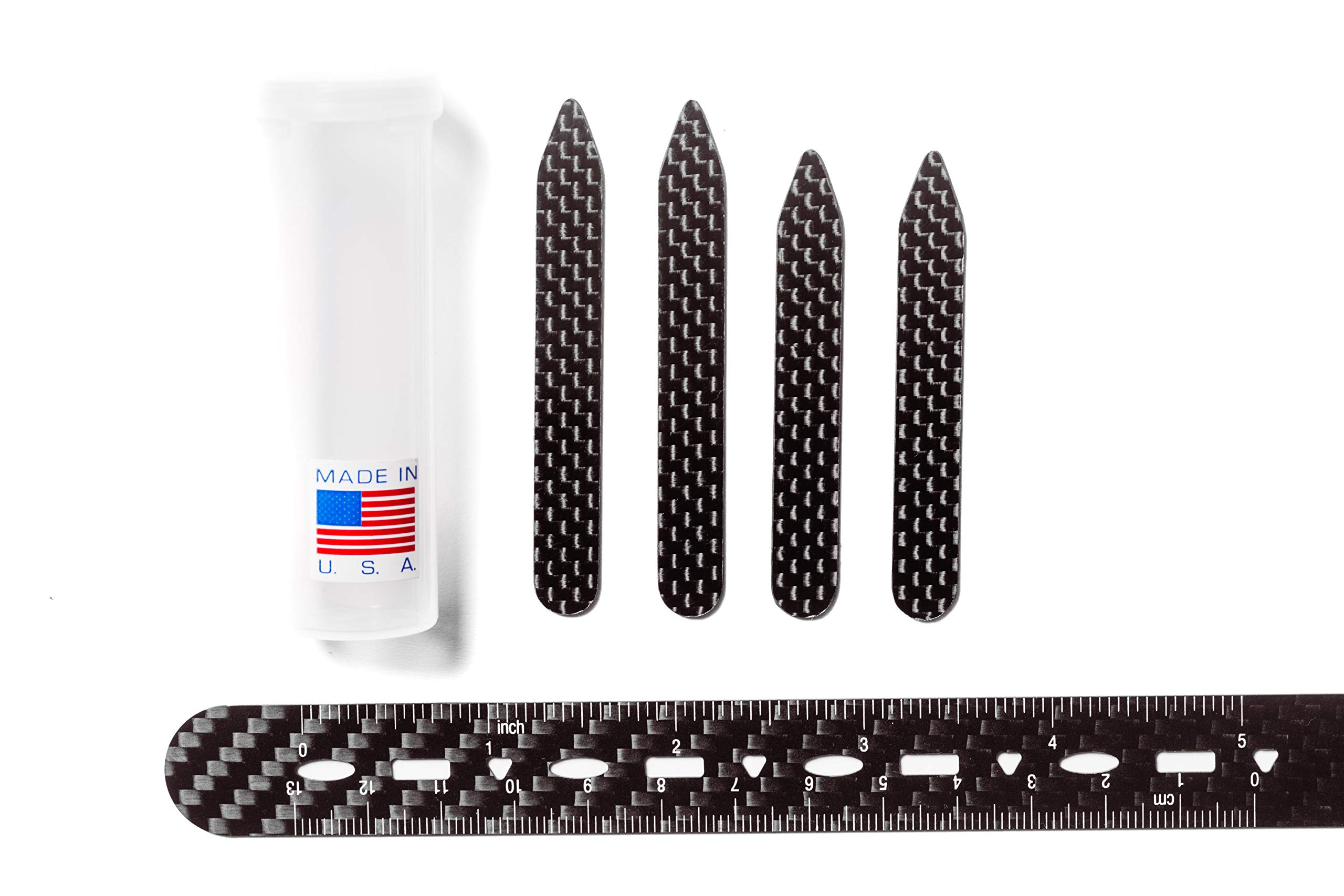 Carbon Fiber Collar Stays Set - Collar Stiffeners - Mens - 2 Pairs - 2.5" and 2.75" with Case - Black - Non Metal Collar Stay