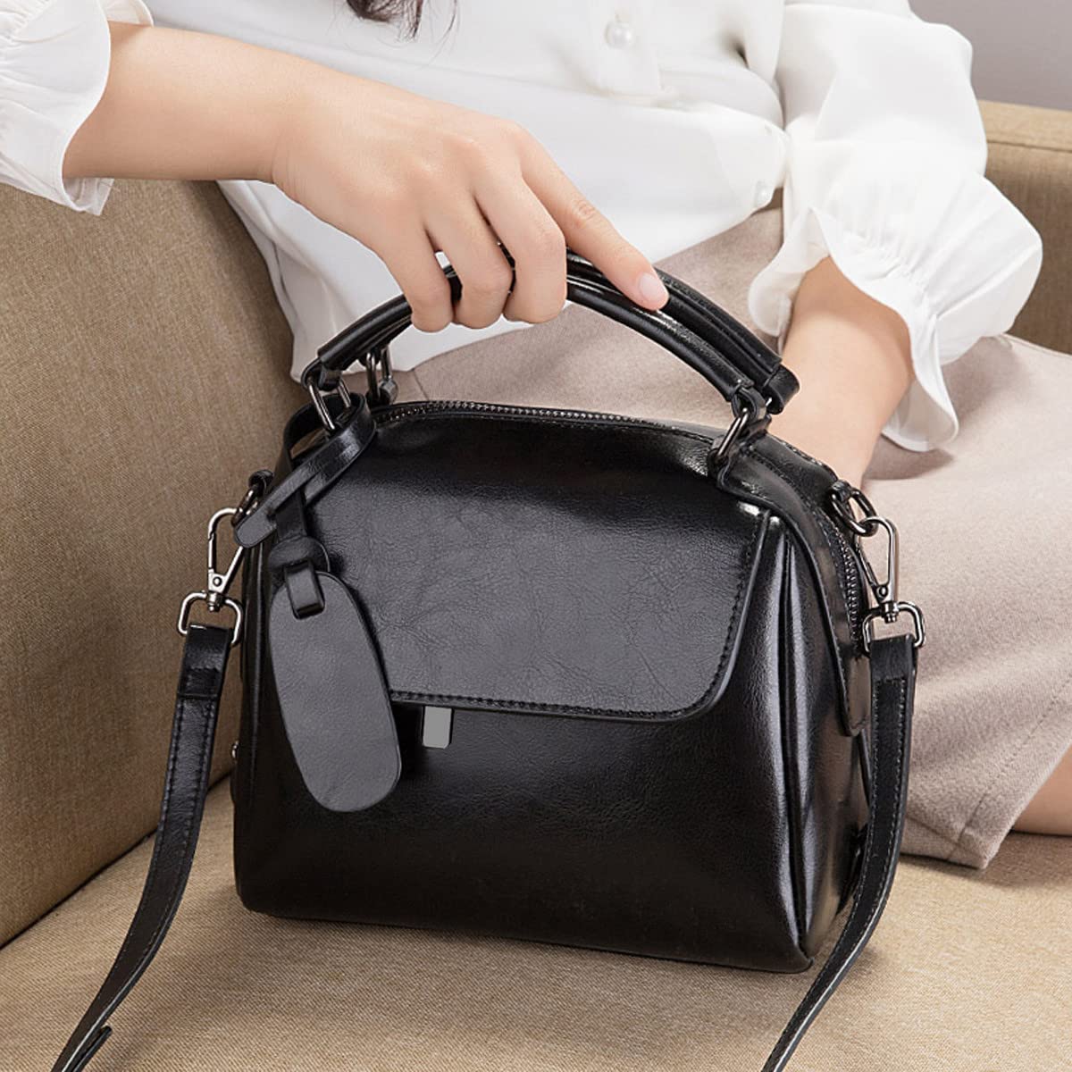 FOXLOVER Vintage Genuine Leather Crossbody Bags for Women Ladies Mini Shoulder Bag