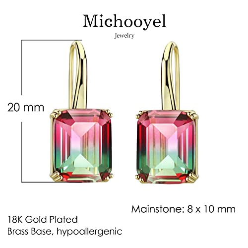 Watermelon Tourmaline Drop Earrings Nickel Free Copper Gradient Color Baguette Cut CZ Earrings for Women Girls