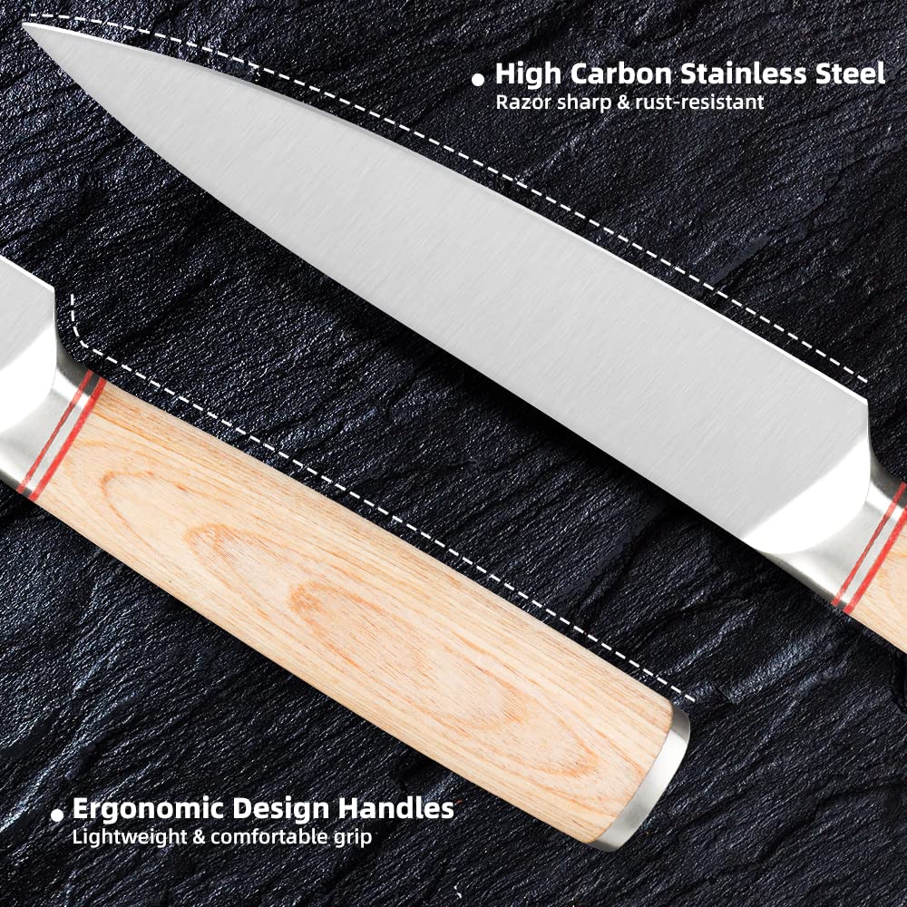 Fseoot Kitchen Utility Knife, Small Kitchen Knife Vegetable and Fruit Knife, Paring Knife with Ergonomic Handle for Home and Outdoor Use (khaki)