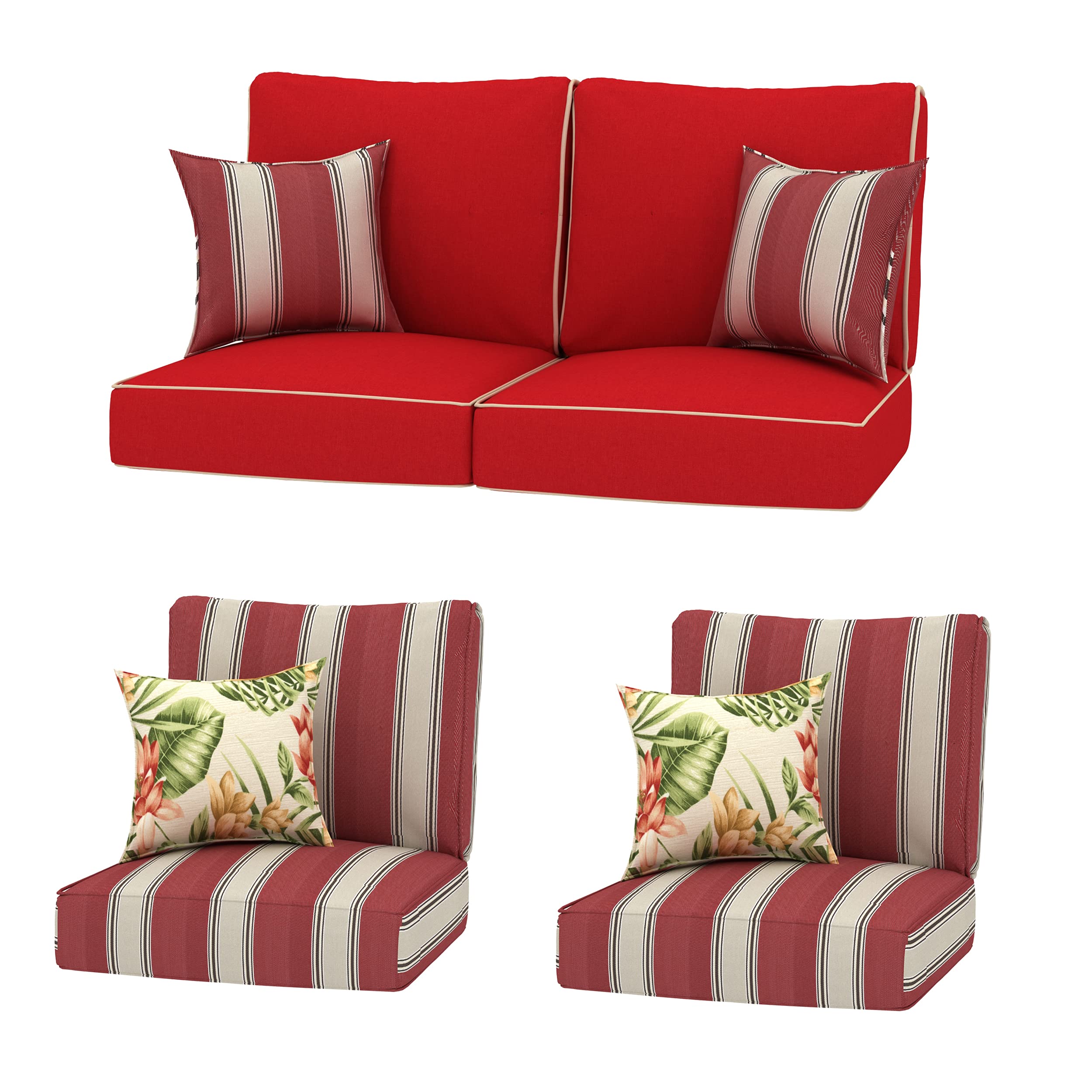 Creative Living Patio 24x24 Replacement Cushions with Decorative Pillows, 1 Count (Pack of 1), Red Mix