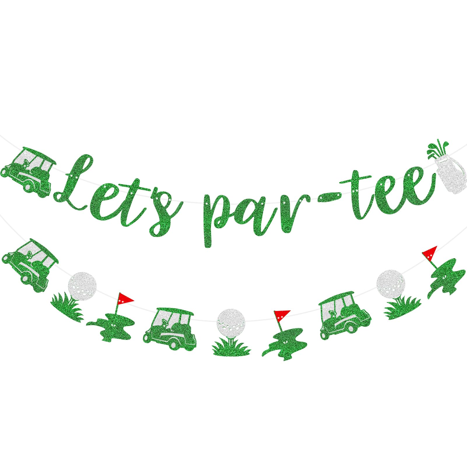 Generic Let's Par Tee Banner, Tee Banner Golf Themed Birthday Party Decoration, Golf Themed Retirement Party Decorations,Green Glitter