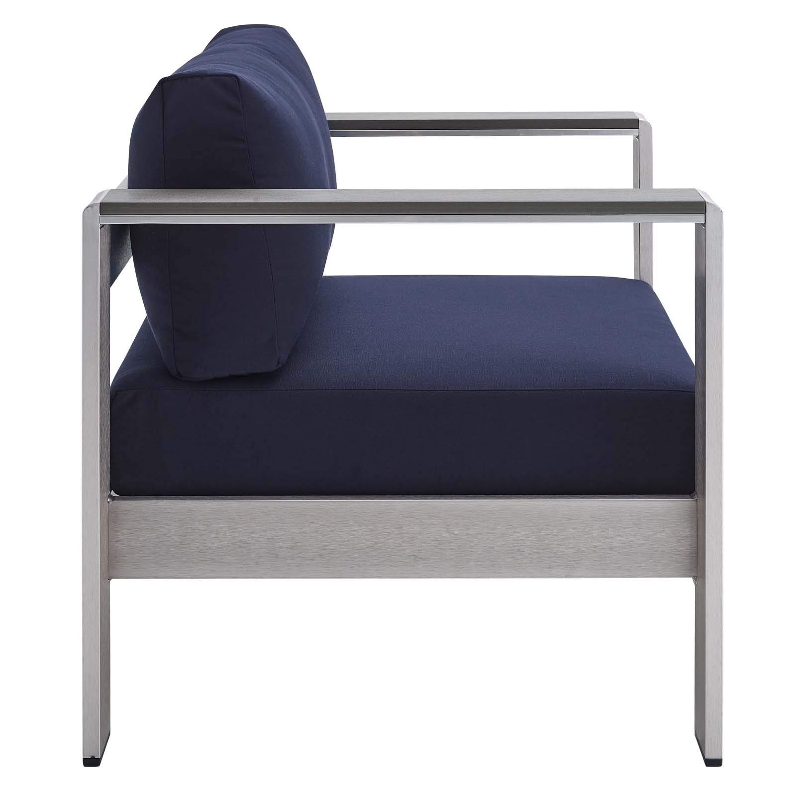 Modway EEI-4322-SLV-NAV-SET Shore Aluminum Sunbrella Fabric 7-Piece Outdoor Patio Set, Silver Navy