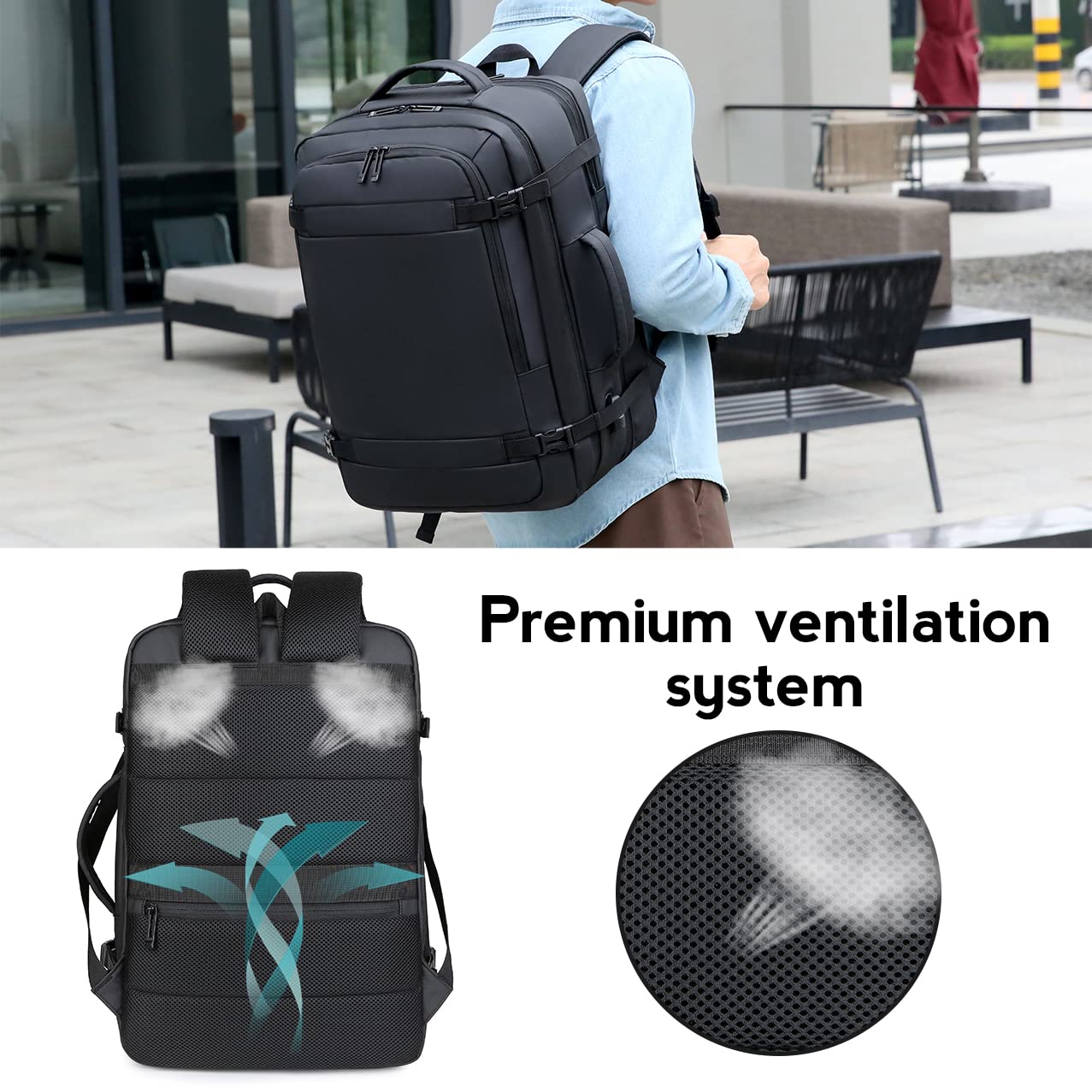 KSIBNW Weekender Carry on Backpack with USB Port,40L Expandable Travel Backpacks, Flight Approved Carry on Bags for Airplanes,Water Resistant Durable 17-inch Laptop Backpacks