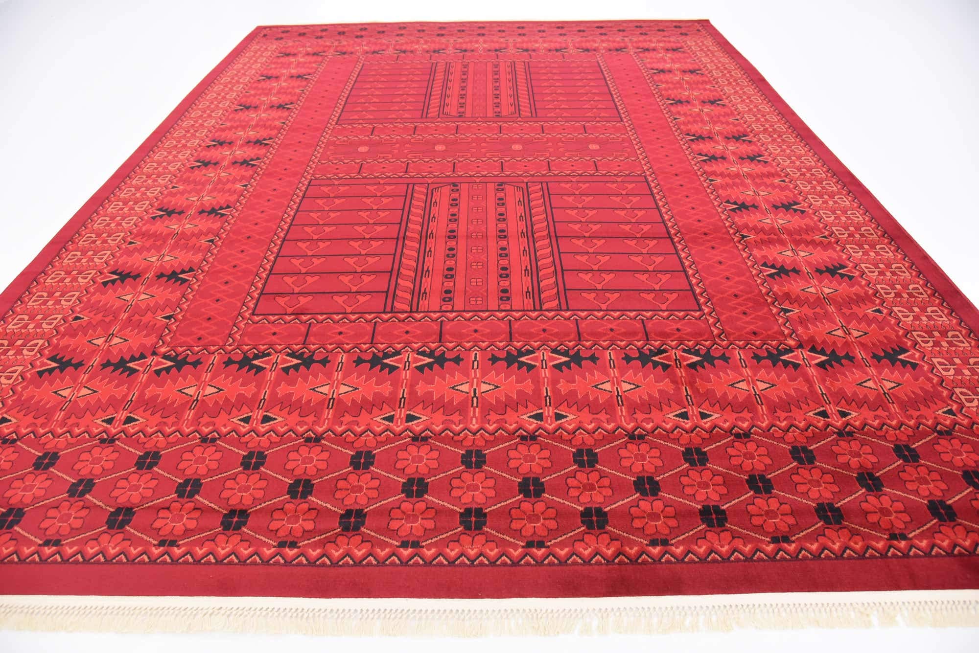 Unique Loom Tekke Collection Over-Dyed Saturated Traditional Torkaman Area Rug, 9 x 12 ft, Red/Black