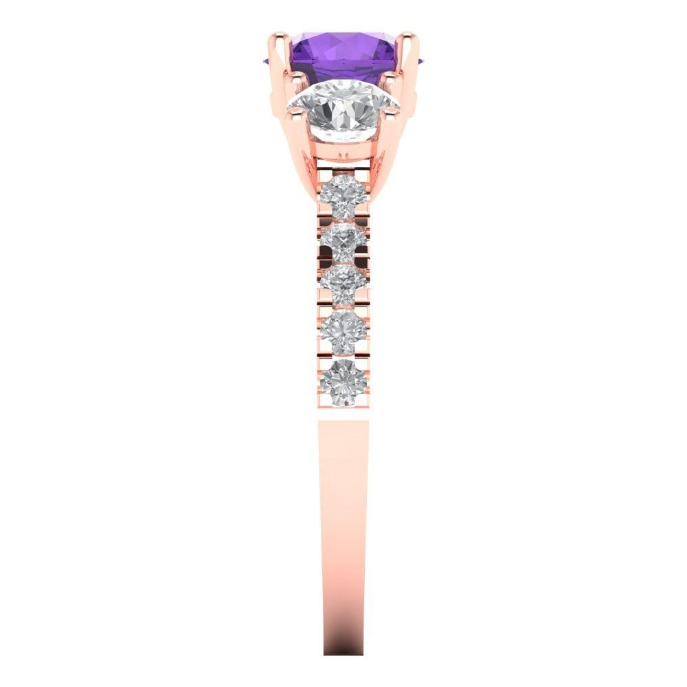Clara Pucci 2 ct Round Cut Solitaire 3 stone accent Natural Amethyst gemstone Designer Anniversary Bridal Engagement Ring 14k Rose Gold