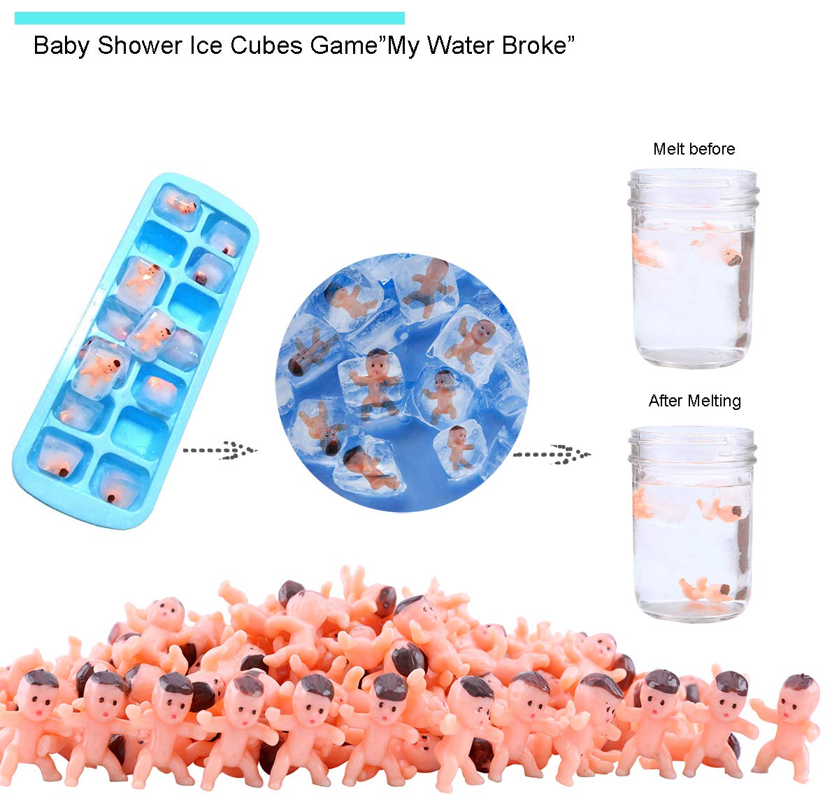 Mini Babies, 200pcs 1Inch Mini Plastic Babies for Baby Shower Ice Cubes Game Tiny Babies Baby Party Favor Supplies Decorations