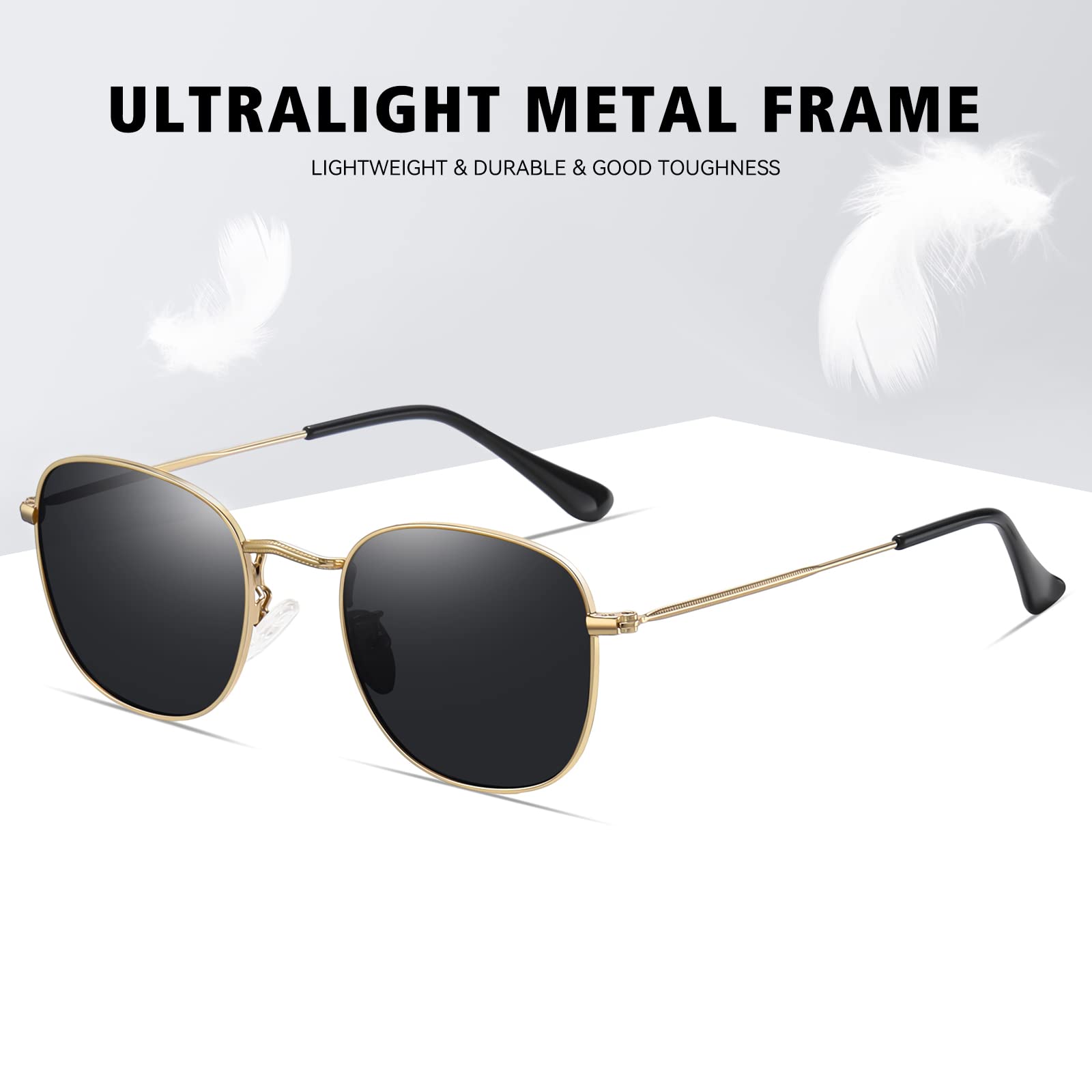 Fozono Retro Square Polarized Sunglasses for Women Men Small Frame Vintage Classic Style UV400 Protective Gold Frame-Gray Lens