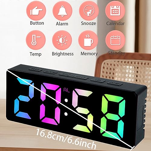 BuPnyou 6.5-inch Digital Clock, Small Alarm Clock for Bedrooms, Lightweight Digital Calendar, Temperature ℃/℉, Desktop Alarm Clock 12H/24H, Snooze Function, Adjustable Brightness, Corded Powered