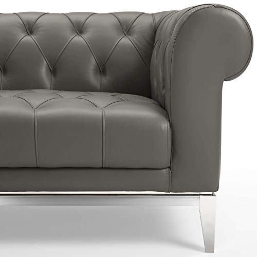 Modway Idyll Tufted Button Upholstered Leather Chesterfield Loveseat, Gray