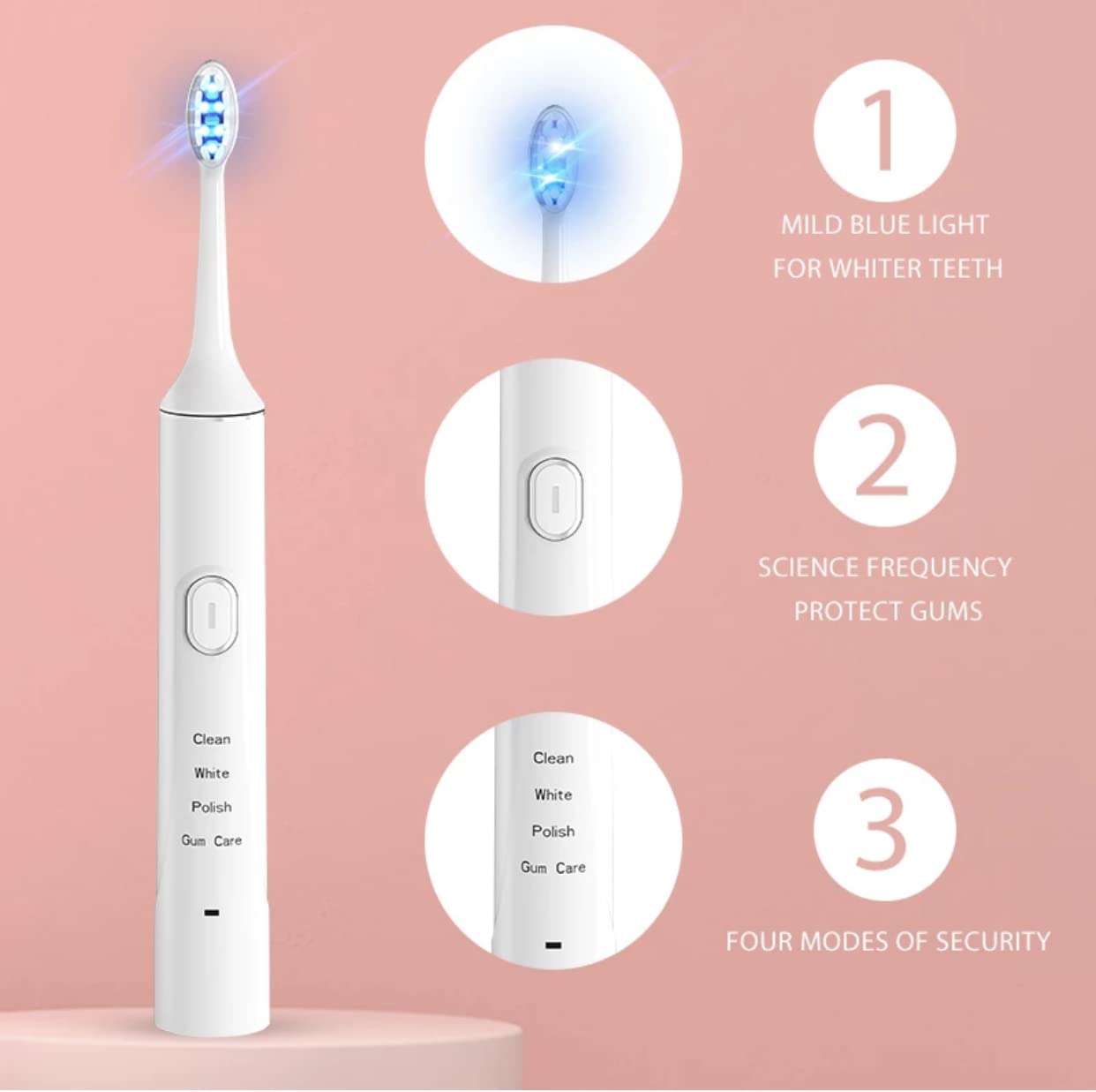 ENVISMILE Sonic Electric Toothbrush Blue LED Teeth Whitening - 4 Modes Clean, Sensitive, Polish, Gum Care, Prevent Bleeding Gums