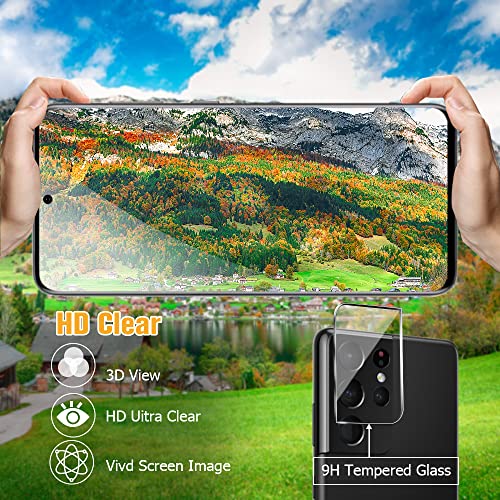 LETANG [2 +2 Pack] Galaxy S21 Ultra Screen Protector + Camera Lens Protector [9H Hardness][Fingerprint Unlock] [HD Clear] 3D Full Coverage Tempered Glass Film for Samsung Galaxy S21 Ultra 6.8 Inch