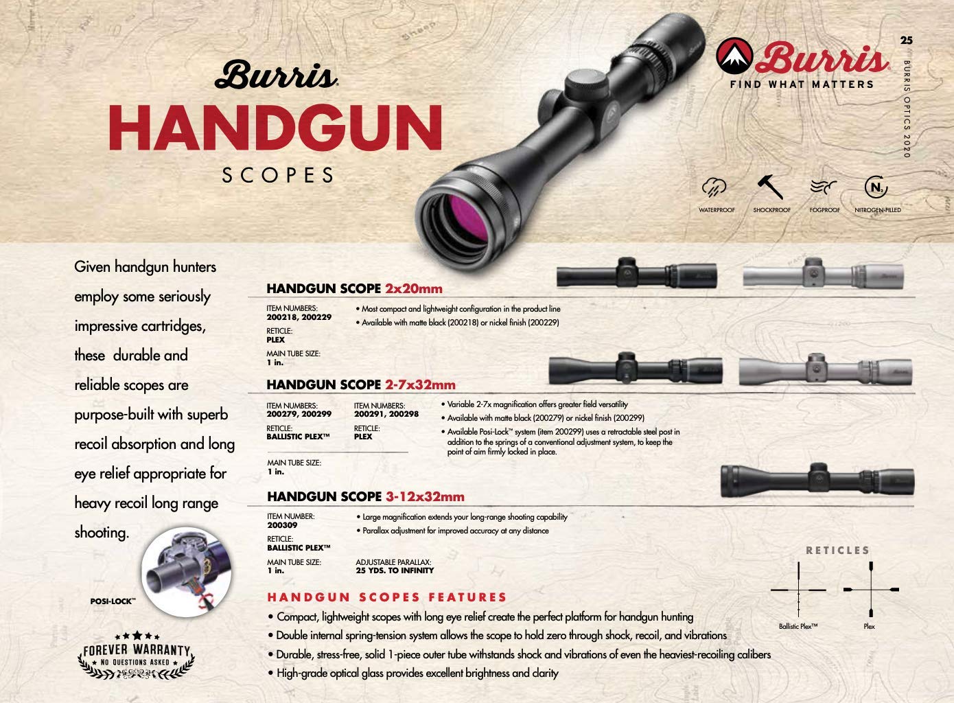 Burris Handgun 2-7x32mm Plex Reticle Pistol Scope, Matte Black - 200291