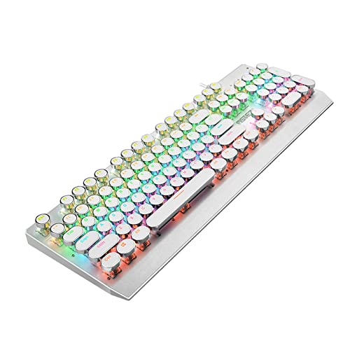 Funtasica Mechanical Gaming Keyboard RGB Backlit 104 Keys for PC, White Round Keycap, 440x154x34mm