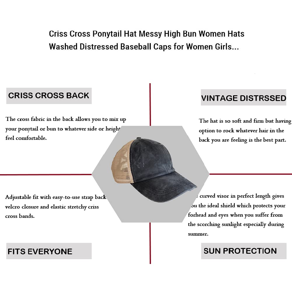 Criss Cross Ponytail Hat Washed Distressed Mesh Womens Baseball Cap Dad Hat Ponytail Hat for Women