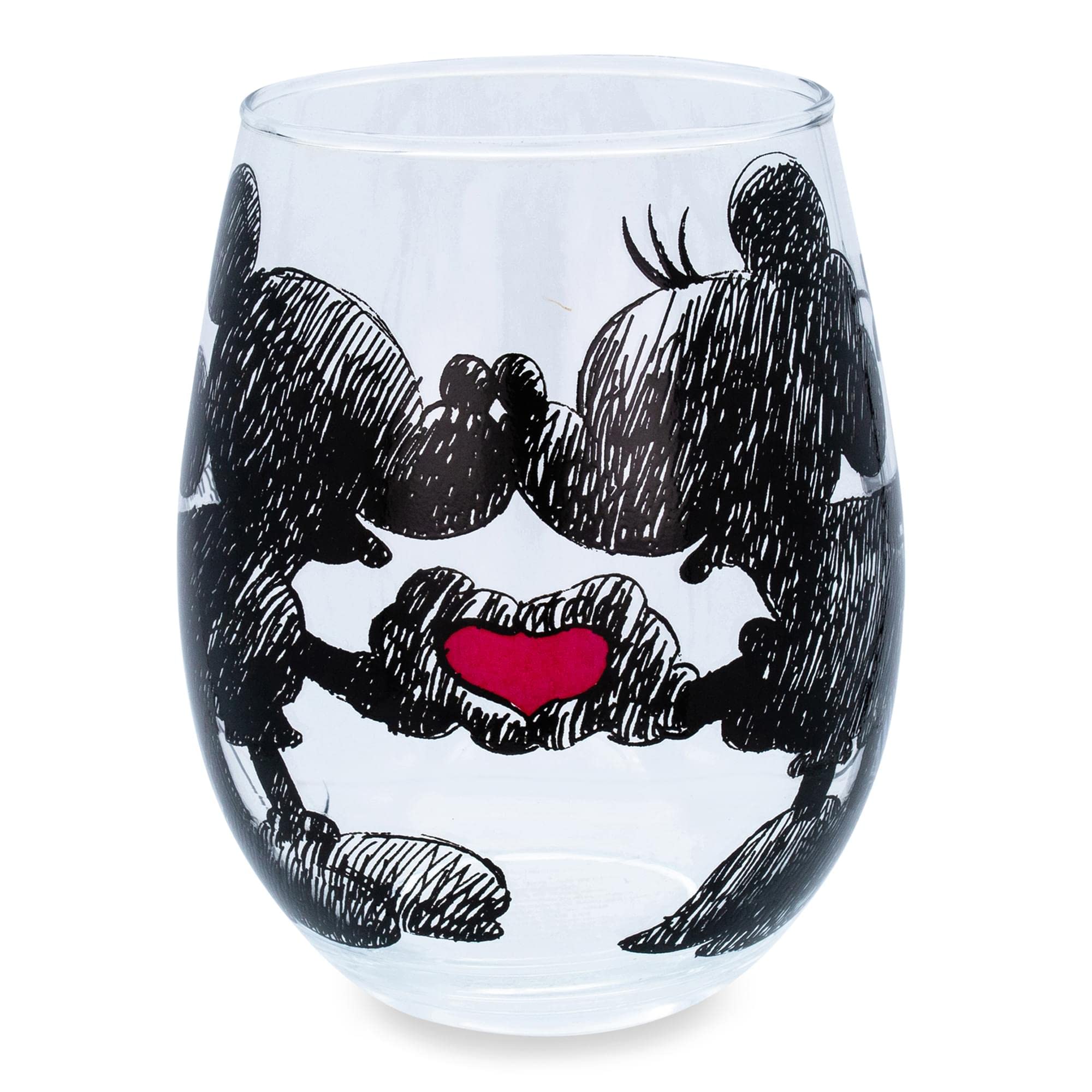 Disney Mickey and Minnie Mouse Heart Teardrop Stemless Wine Glass | Tumbler Cup For Mimosas, Cocktails