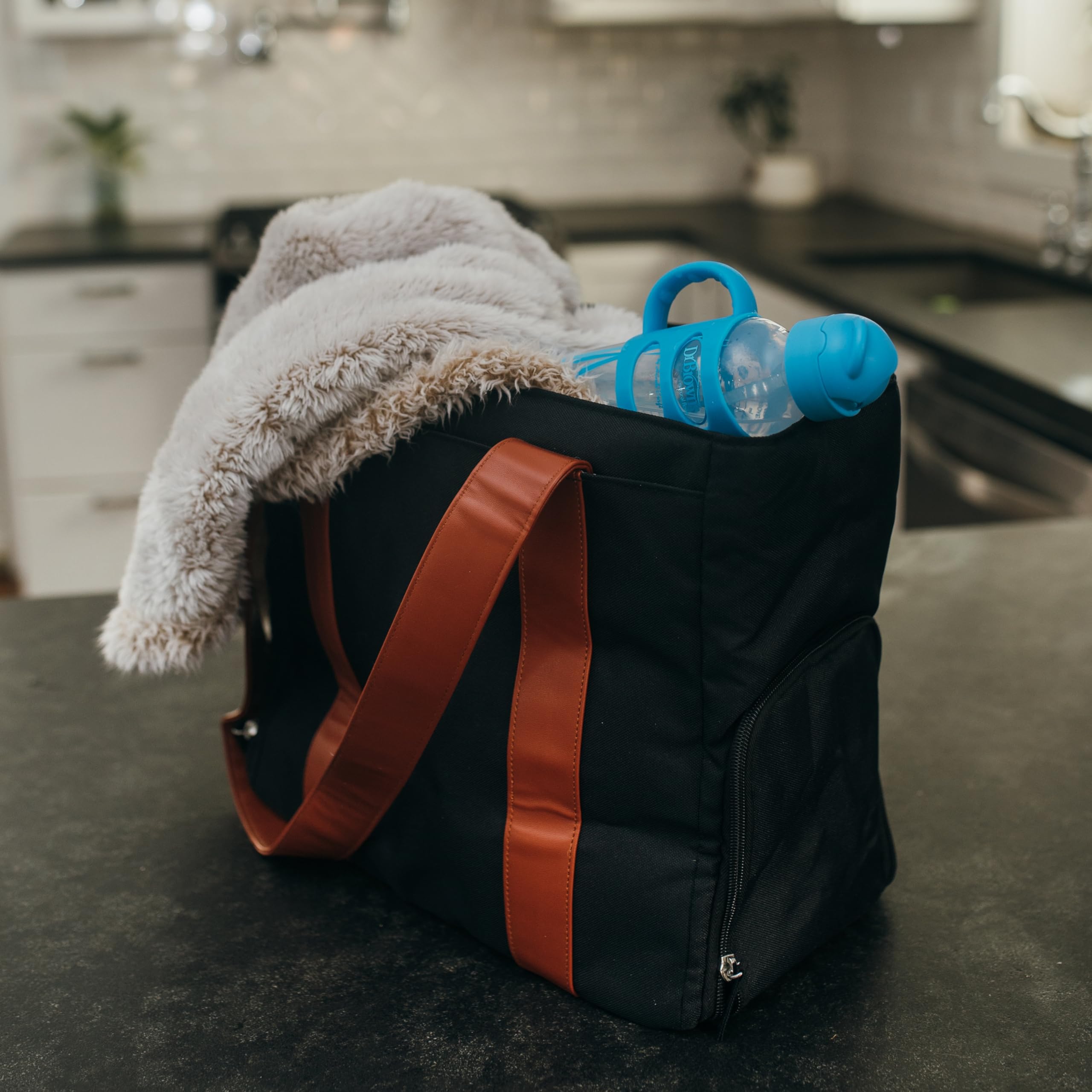 Dr. Brown's Breast Pump Carryall Storage Diaper and Tote Bag - Heather Gray and Black