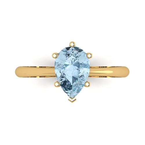 Clara Pucci 2.0 ct Pear Cut Solitaire Natural Swiss Blue Topaz VVS1 Engagement Bridal Promise Anniversary Ring 18k Yellow Gold Size 3.5
