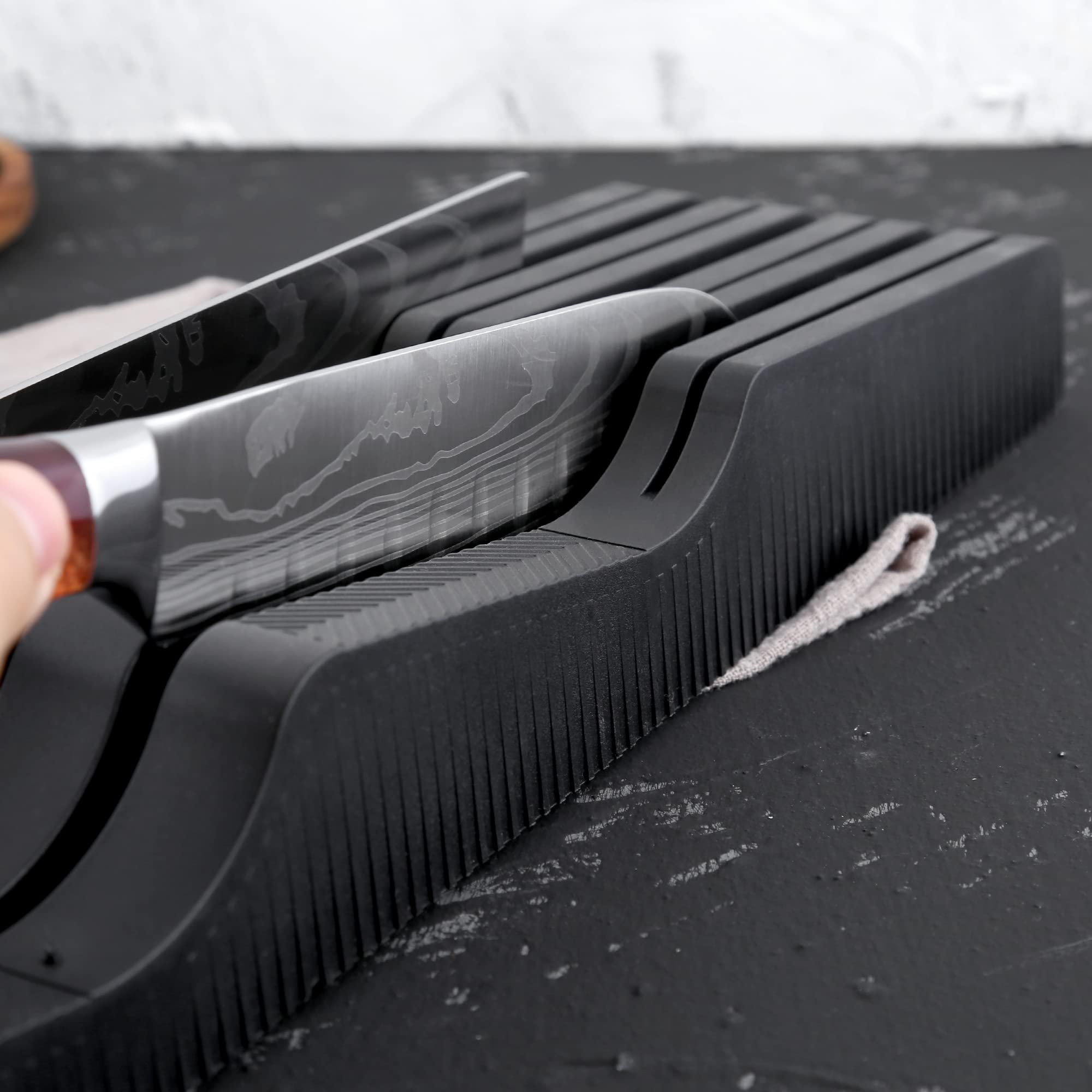 XYJ 2pc/set Drawer Kitchen Knife Block Plastic Knives Organizer Shelf Durable Chef's Knives Stand For Storing 7 Knives Portable Knife Holders(Knife not included) (Black)