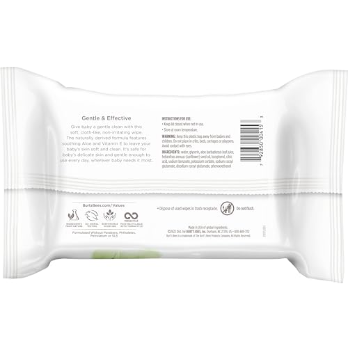 Burt's Bees Baby Wipes,Unscented Natural Baby Wipes for Sensitive Skin with Aloe and Vitamin E - 72 Wipes