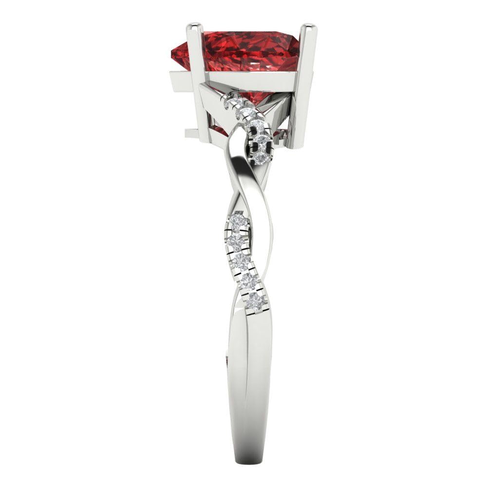 Clara Pucci 2.19 ct Heart Cut Criss Cross Solitaire Halo Natural Garnet Designer Anniversary Bridal Engagement Ring 14k White Gold 3.5