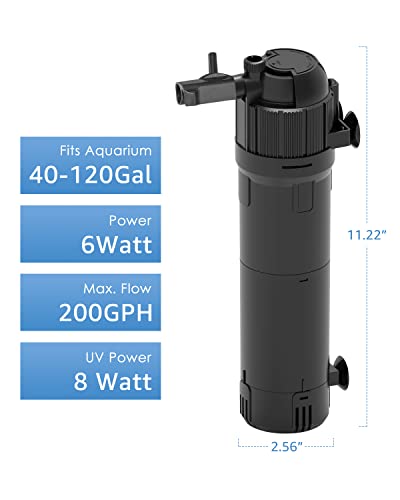 Kulife Fumak Aquarium Filter Fish Tank Filters U-V Filter Pump with Timer Turns Green Water to Clear, Dual Mode (Aeration/Rainfall) for 40-120 Gallon Aquariums, Flow Rate and Direction Adjustable