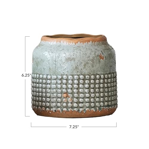 Creative Co-Op Terracotta Hobnail Planter with Organically Shaped Edge, Distressed Light Blue