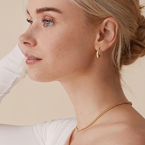 PAVOI 14K Gold Plated Sterling Silver Post Chunky Hoops | Thick Lightweight Gold Hoop Earrings for Women (Yellow Gold, 17mm)