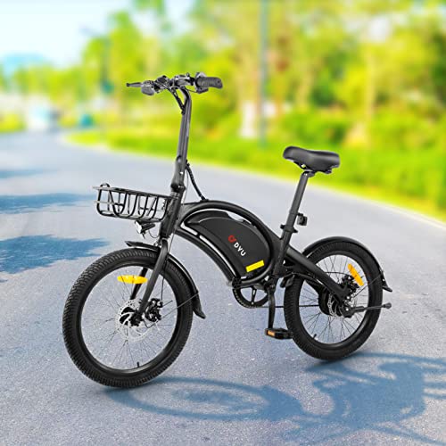 DYU Electric Bike for Adults Foldable 20" Rubber Tire Electric Bicycle with LCD Display, 36V 10AH Battery, 3 Ebike Modes,Adjustable Seat Height